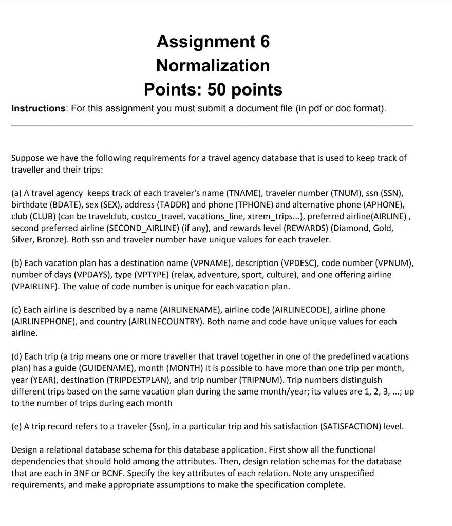 Solved Assignment 6 Normalization Points: 50 points | Chegg.com