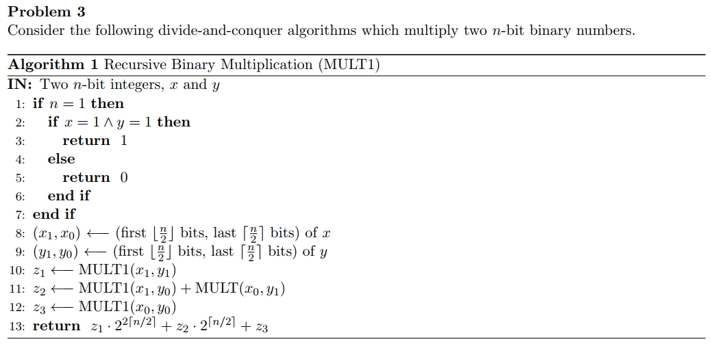 Problem 3 Consider the following divide-and-conquer | Chegg.com