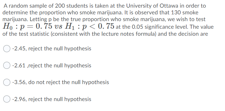 Solved A random sample of 200 students is taken at the | Chegg.com