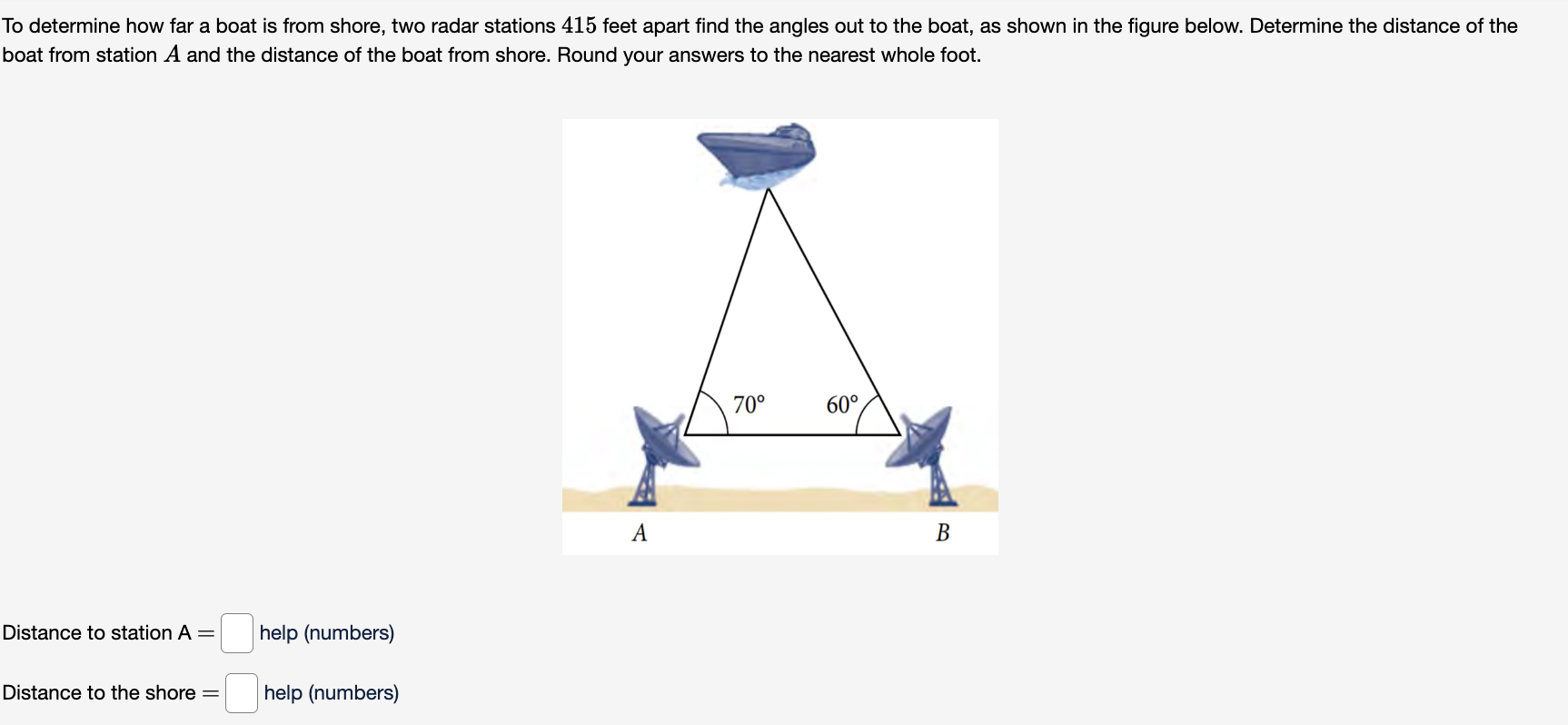 Solved To determine how far a boat is from shore, two radar | Chegg.com