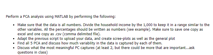 Perform a PCA analysis using MATLAB by performing the | Chegg.com