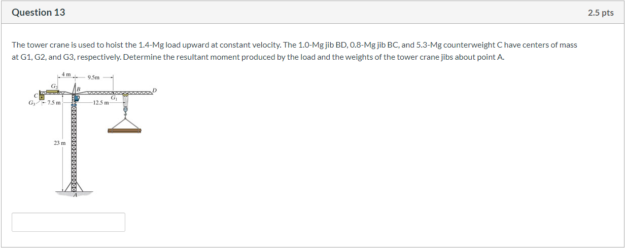 Solved Question 13 2.5 pts The tower crane is used to hoist | Chegg.com