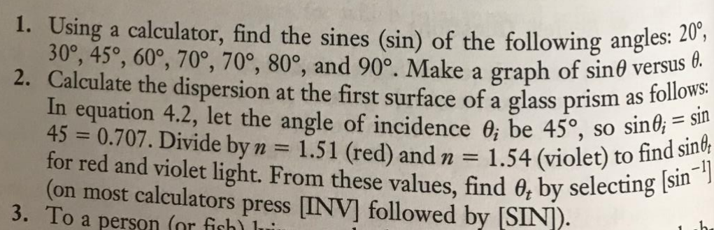 Solved 1. Using a calculator, find the sines (sin) of the | Chegg.com