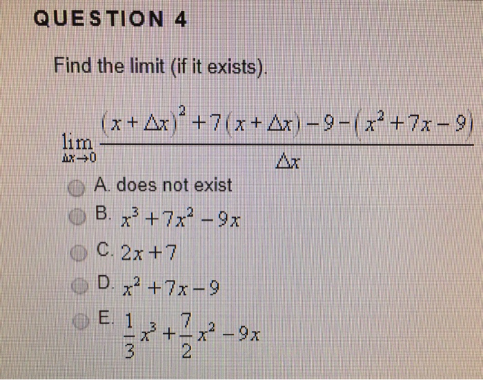 Solved Find the limit (if it exists). lim Delta x | Chegg.com