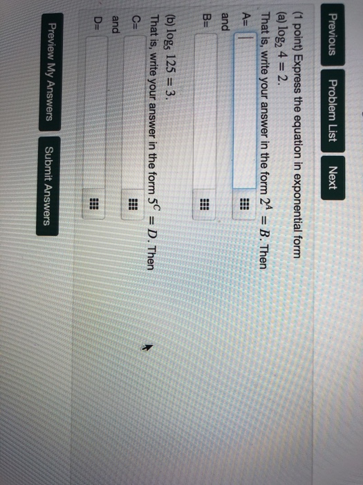 Solved Previous Problem List Next (1 point) Express the | Chegg.com