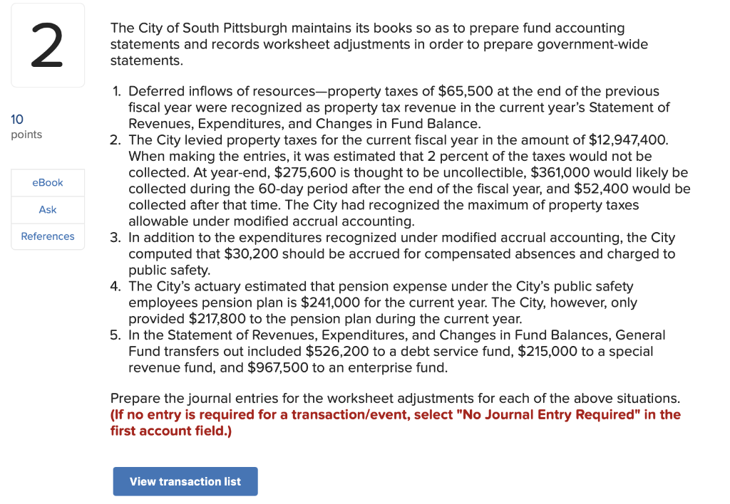 Solved 2 The City of South Pittsburgh maintains its books so | Chegg.com