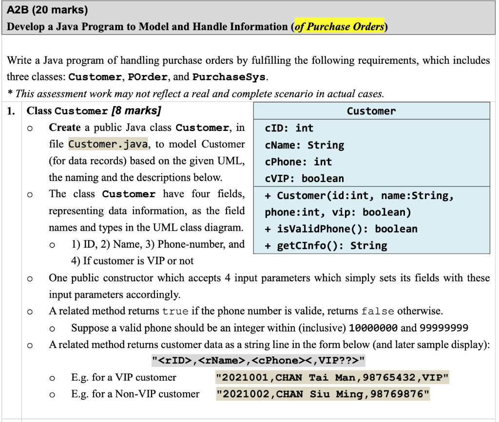 Solved Customer.java： public class Customer { // declare a | Chegg.com
