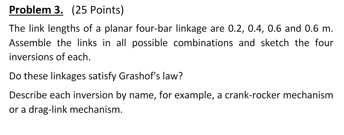 Solved Problem 3. (25 Points) The link lengths of a planar | Chegg.com