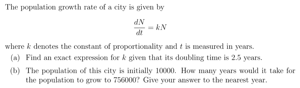 Solved The population growth rate of a city is given by dN | Chegg.com