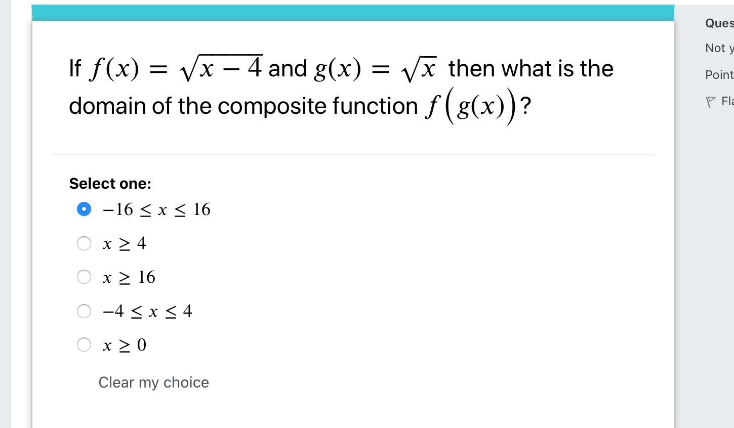 Solved Ques Not y х = Point If f(x) = Vx – 4 and g(x) = Vx | Chegg.com