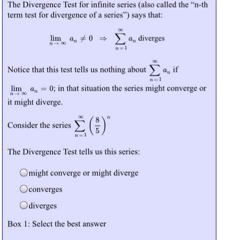 Solved The Divergence Test for infinite series (also called | Chegg.com