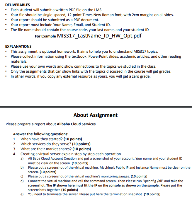 Solved DELIVERABLES - Each student will submit a written PDF | Chegg.com