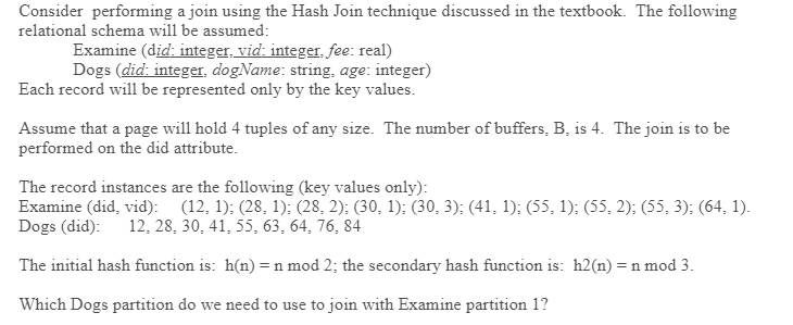 Solved Consider performing a join using the Hash Join | Chegg.com