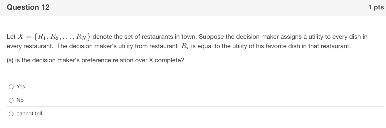 Solved Let x={R1,R2,dots,RN} ﻿denote the set of ﻿restaurants | Chegg.com