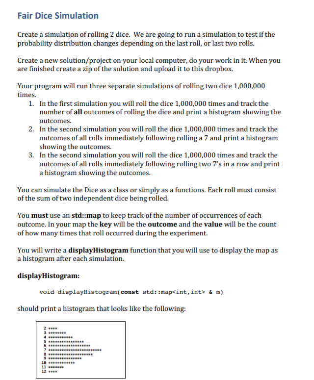 Solved Fair Dice Simulation Create a simulation of rolling 2 | Chegg.com