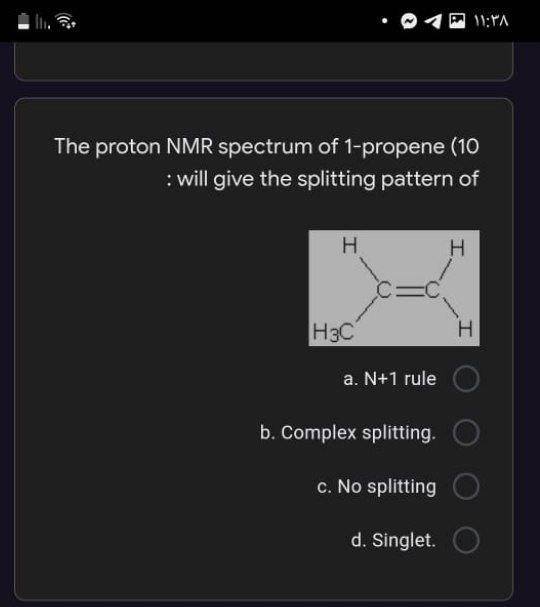 Solved ۱۱:۳۸ The proton NMR spectrum of 1-propene (10 : will | Chegg.com