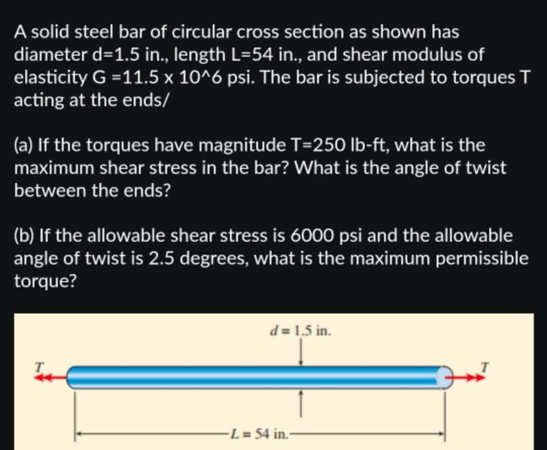 Solved A solid steel bar of circular cross section as shown | Chegg.com