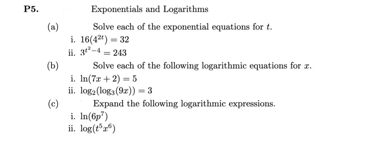 Solved 25. Exponentials and Logarithms (a) Solve each of the | Chegg.com