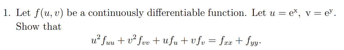 Solved 1. Let f(u,v) be a continuously differentiable | Chegg.com