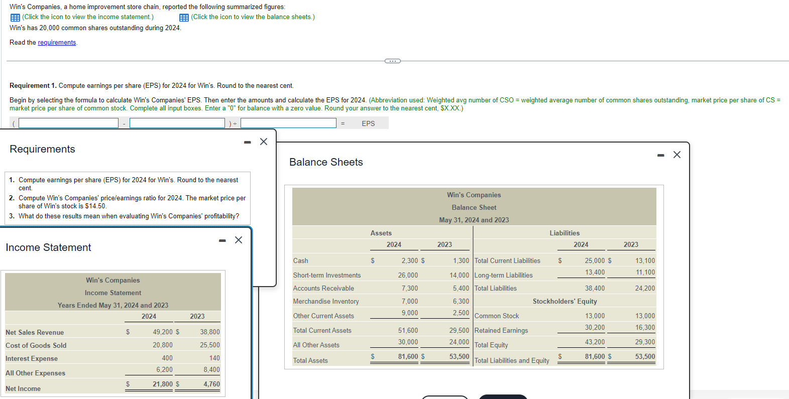Solved Win's Companies, a home improvement store chain, | Chegg.com