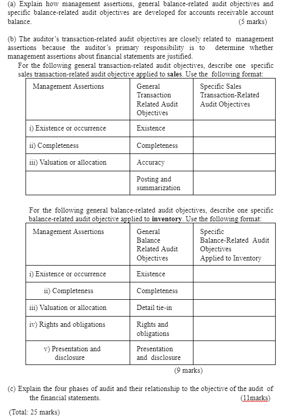 Solved (a) Explain how management assertions, general | Chegg.com