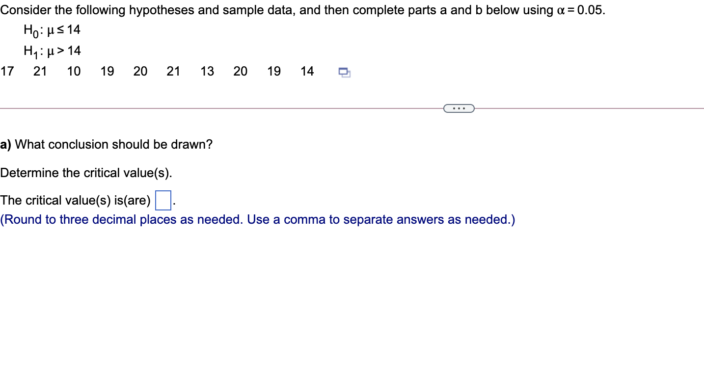 Solved Consider the following hypotheses and sample data, | Chegg.com