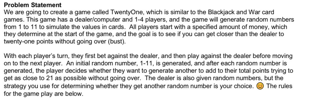 Problem Statement We are going to create a game | Chegg.com