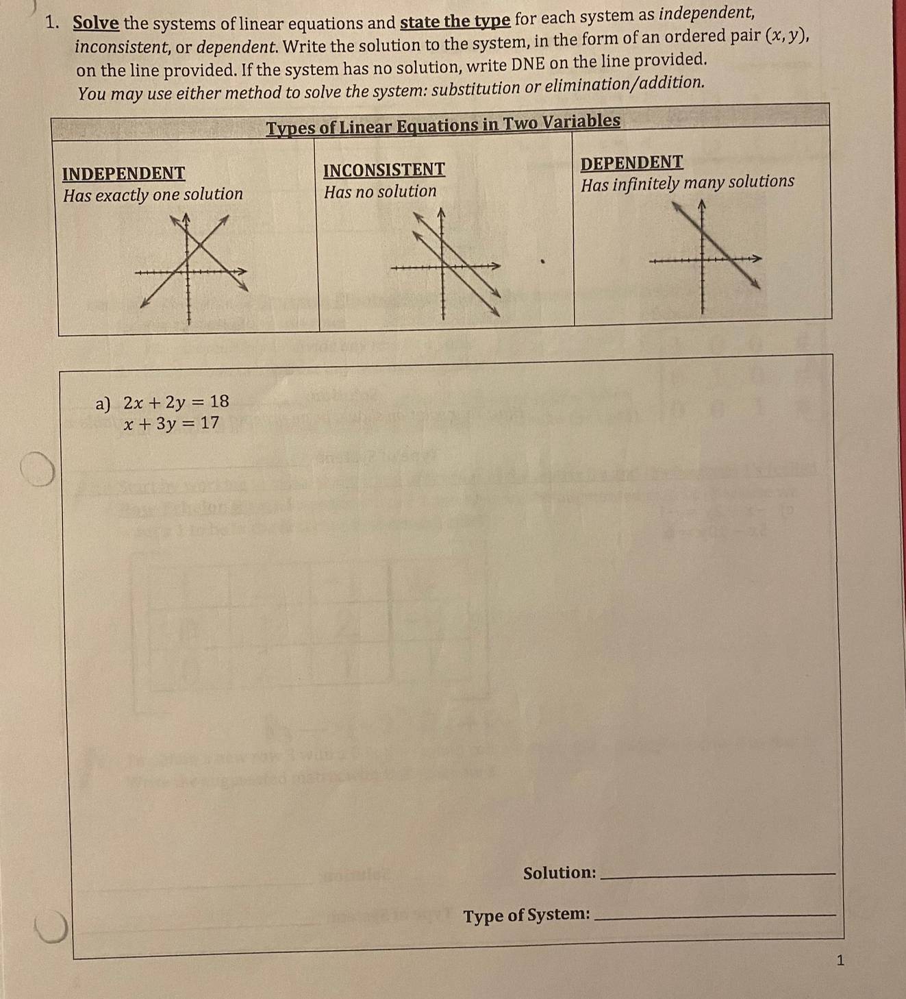 Solved Solve the systems of linear equations and state the | Chegg.com