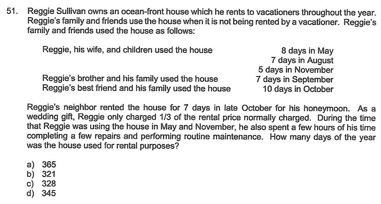 Solved 51. Reggie Sullivan owns an ocean-front house which | Chegg.com