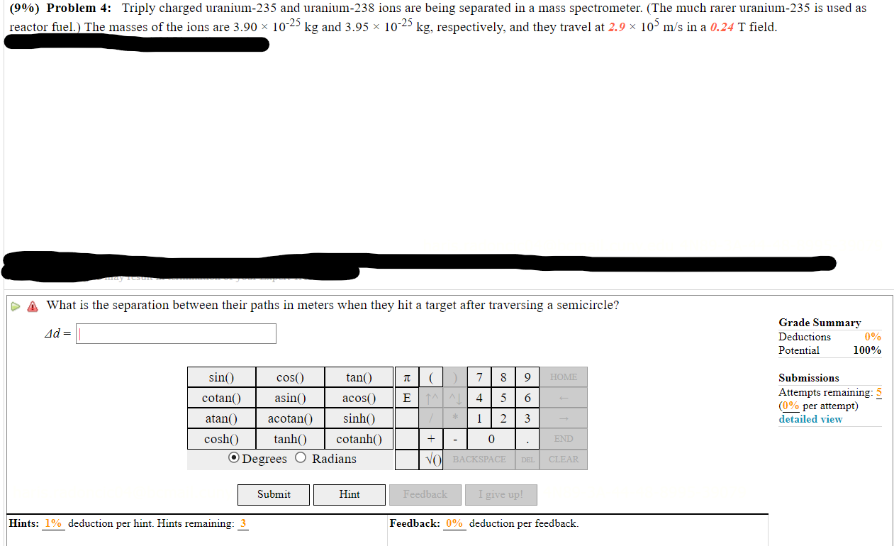 Solved (9\%) Problem 4: Triply charged uranium-235 and | Chegg.com