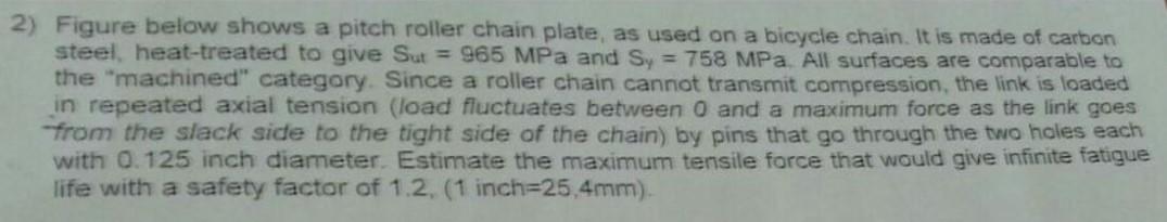 Solved 2) Figure below shows a pitch roller chain plate, as | Chegg.com