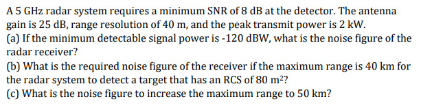 Solved A5 GHz radar system requires a minimum SNR of 8 dB at | Chegg.com