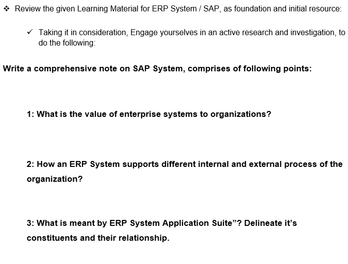 Solved Review the given Learning Material for ERP System / | Chegg.com