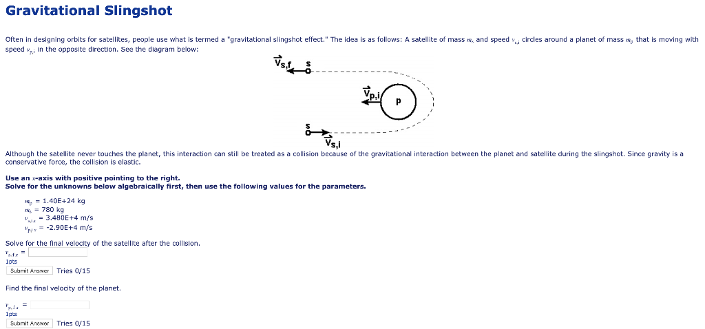 Solved Gravitational Slingshot circles around a planet of | Chegg.com
