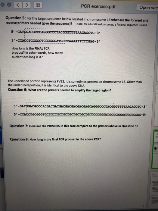 Solved PCR exercise.pdf Open with Question 5: For the target | Chegg.com