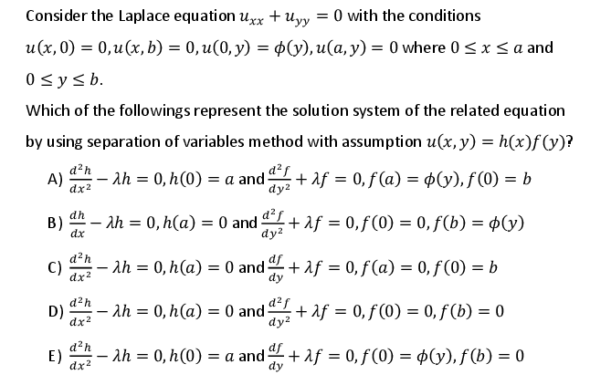 Solved Consider the Laplace equation uxx + Uyy = 0 with the | Chegg.com