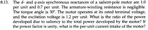 Solved 8.13. The d- and q-axis synchronous reactances of a | Chegg.com