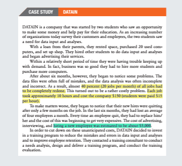 Solved CASE STUDY DATAIN DATAIN is a company that was | Chegg.com