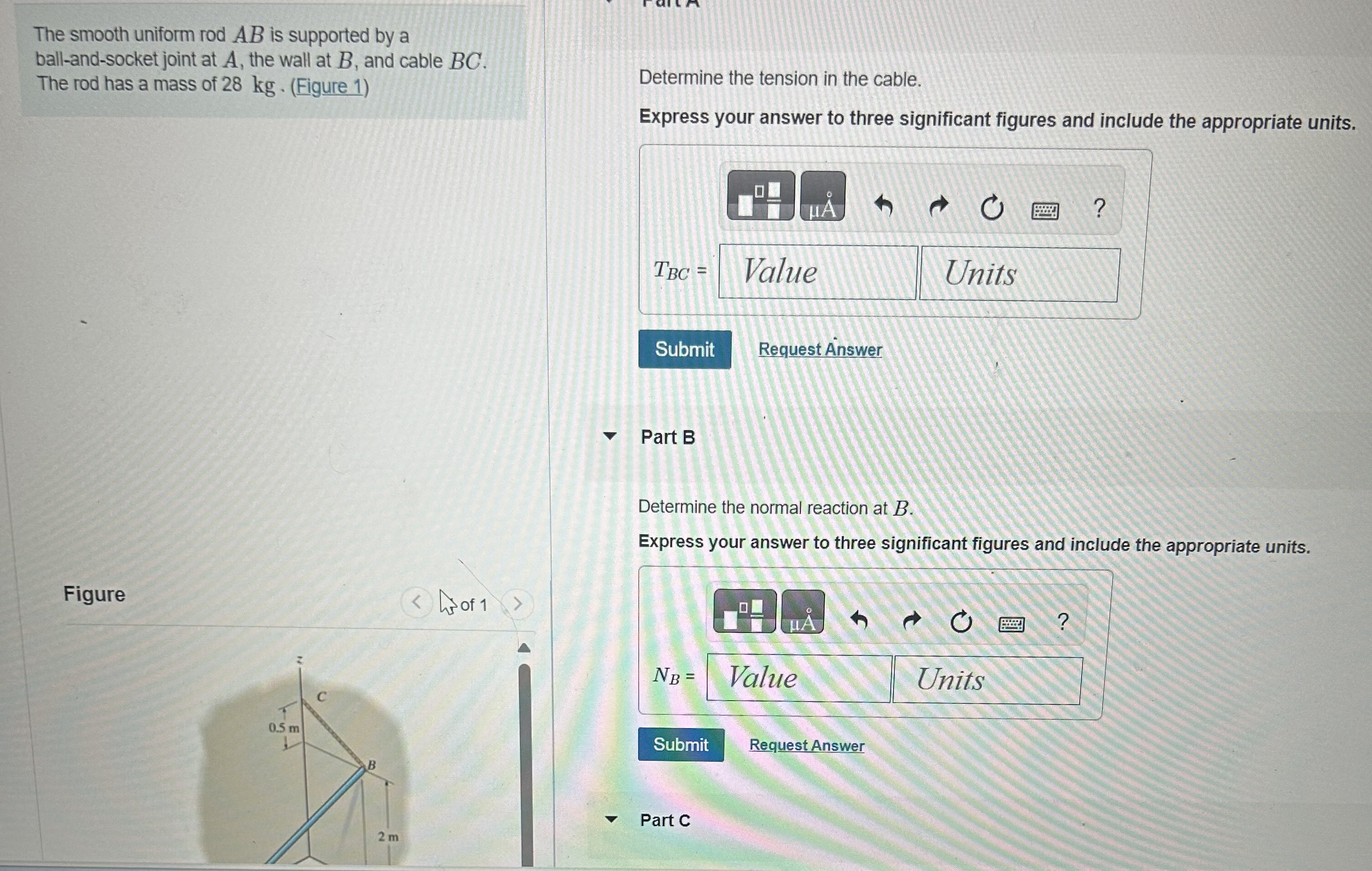 Solved The smooth uniform rod AB is supported by a | Chegg.com