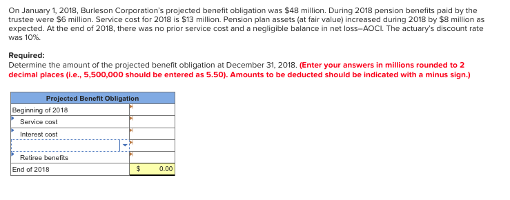 Solved The projected benefit obligation was $160 million at | Chegg.com