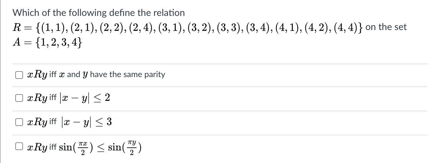 Solved Which of the following define the relation R= | Chegg.com