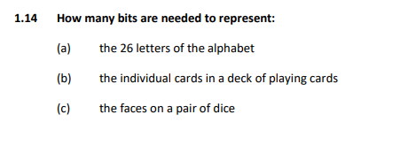 Solved 1.14 How many bits are needed to represent: (a) the | Chegg.com