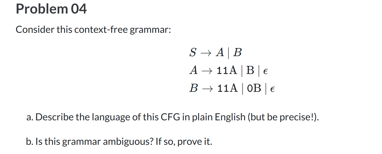 Solved Consider this context-free grammar: S→A∣BA→11 A∣ | Chegg.com