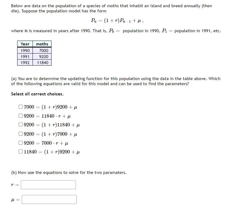 Solved Below are data on the population of a species of | Chegg.com