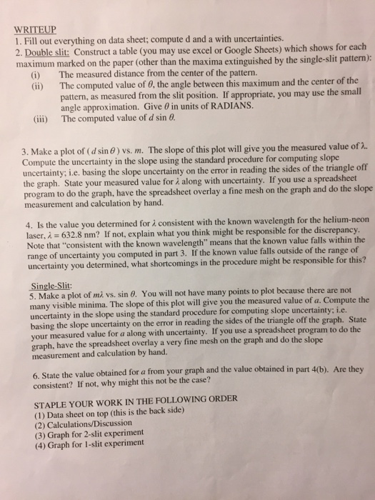 Solved Help with interference and diffraction lab I’ve done | Chegg.com