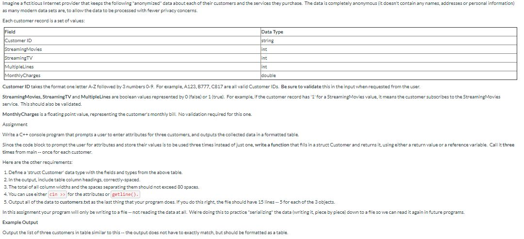 Solved Example Output Output the list of three customers in | Chegg.com