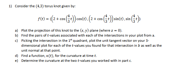 Solved 1) Consider the (4,3) torus knot given by: | Chegg.com