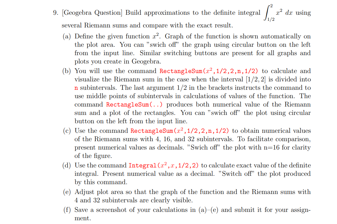 Solved 9. [Geogebra Question] Build approximations to the | Chegg.com