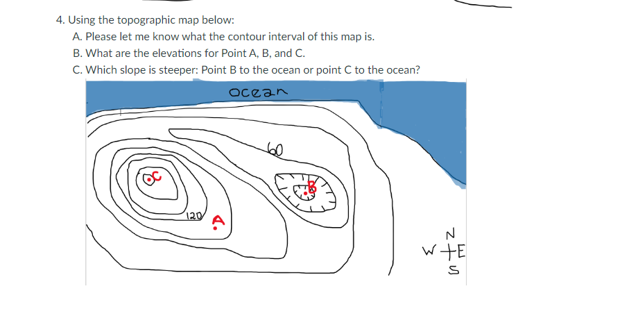 Solved 4. Using the topographic map below: A. Please let me | Chegg.com