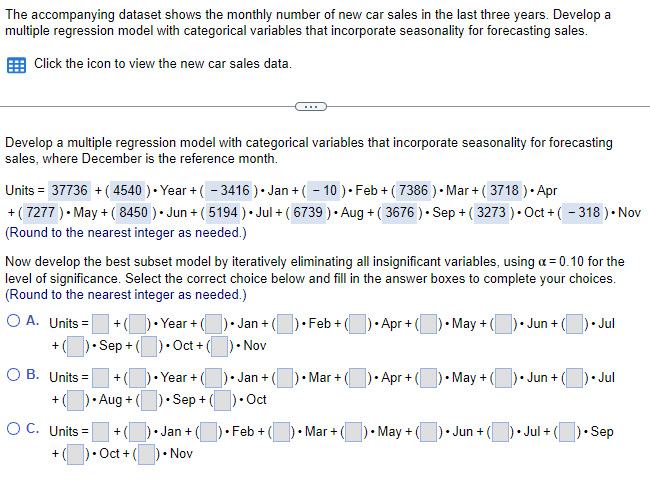 Solved The accompanying dataset shows the monthly number of | Chegg.com